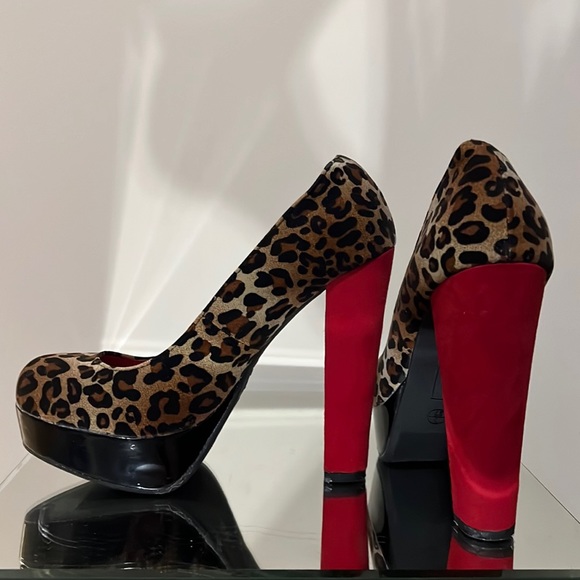 Shoes | Pu Suede Leopard Print With Red Heel Black Pu Patent Leather ...